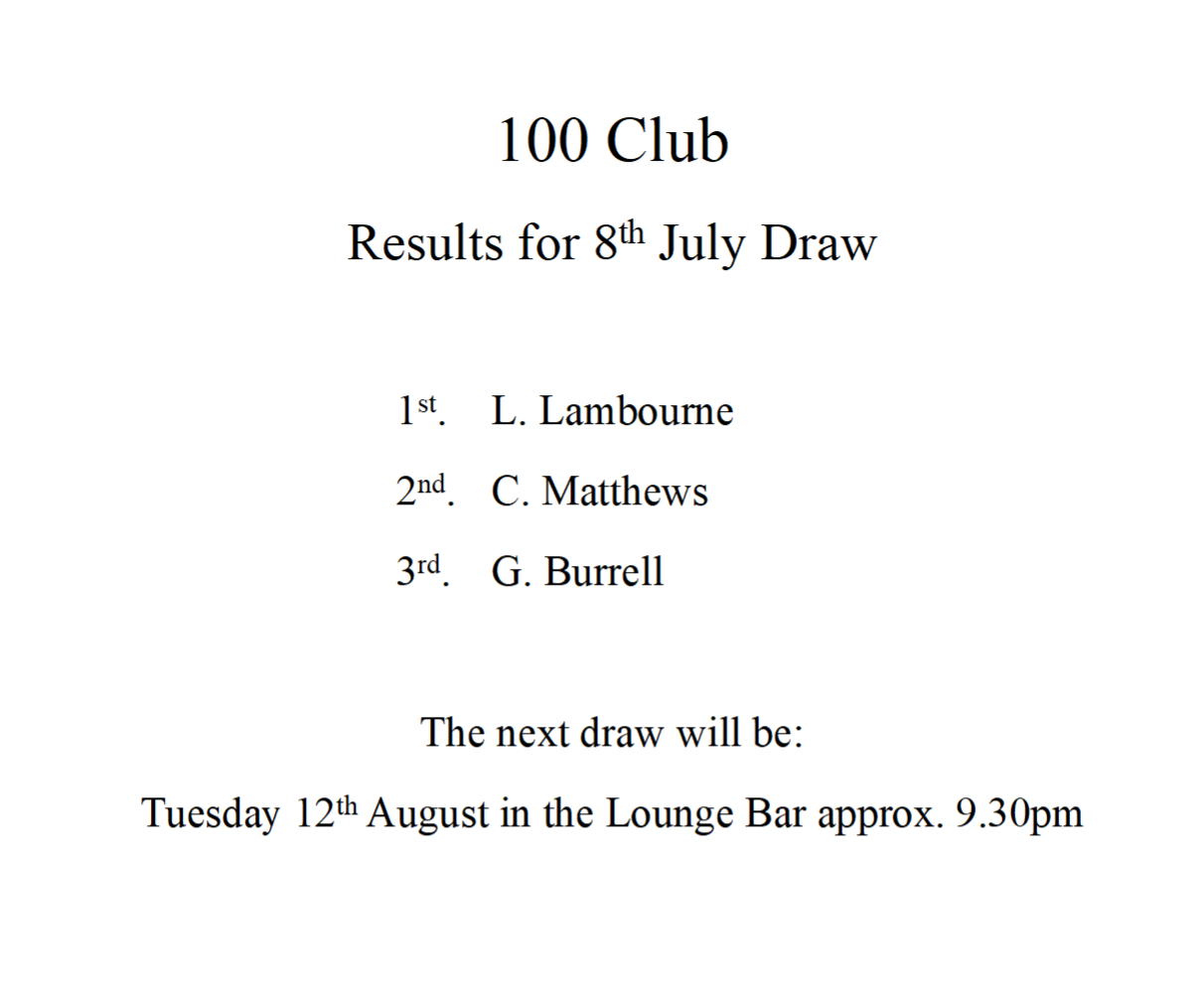 100 Club Winners - July Draw 2025 - The Lindfield Club